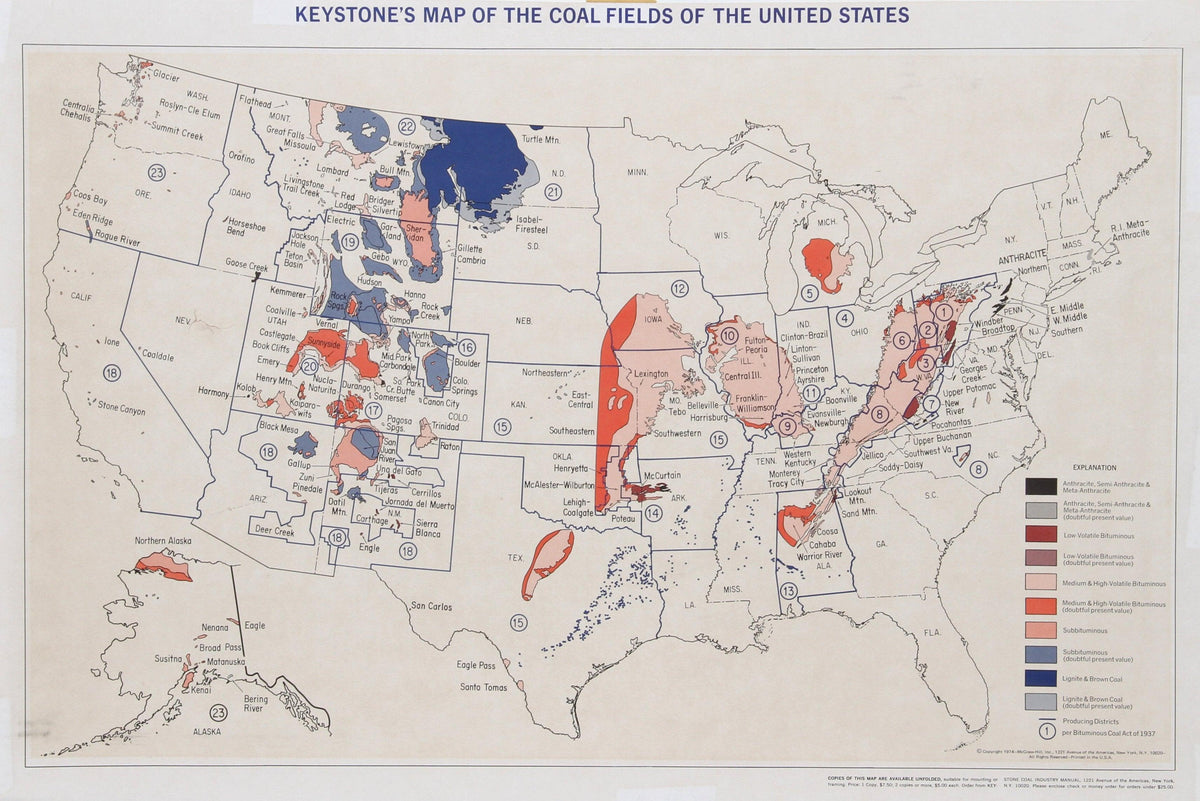 Keystone's Map of the Coal Fields of the United States